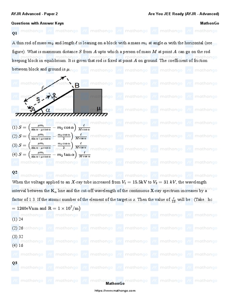 AYJR 2022 (Advanced) - Paper 2 - MathonGo | PDF | Force | Acid