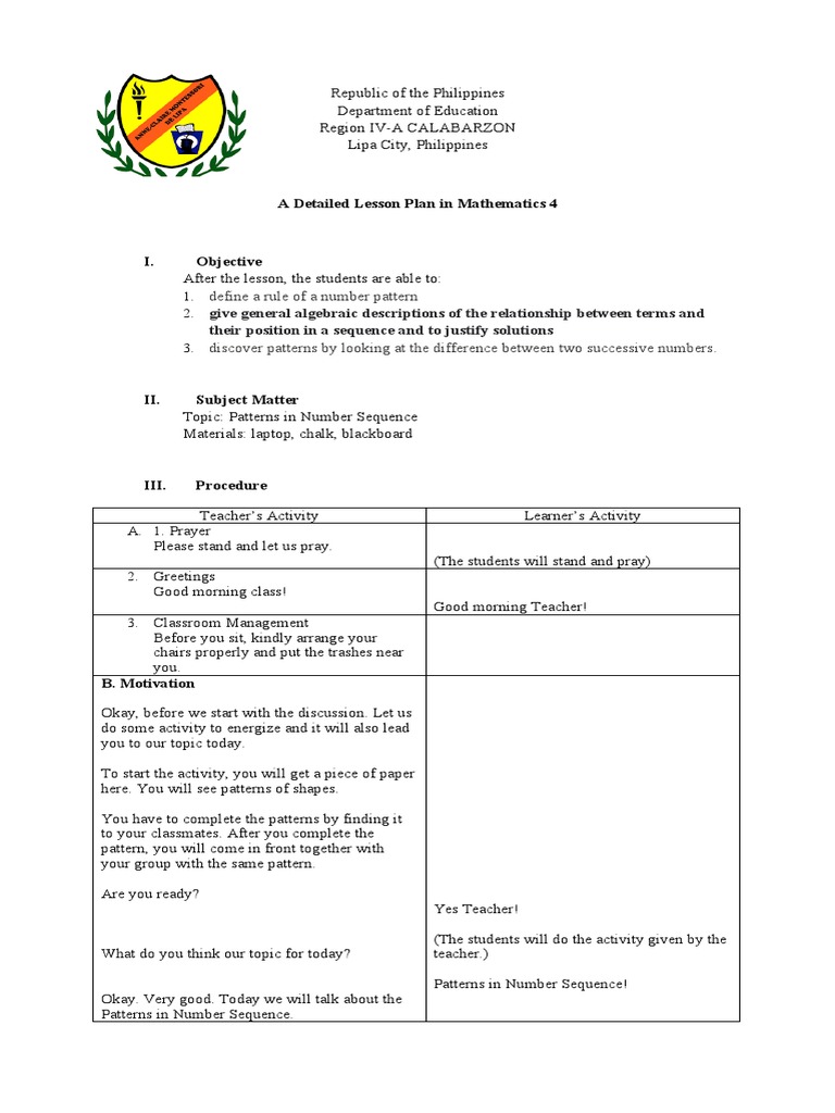 Lesson Plan G4 Math Pdf Teachers Lesson Plan