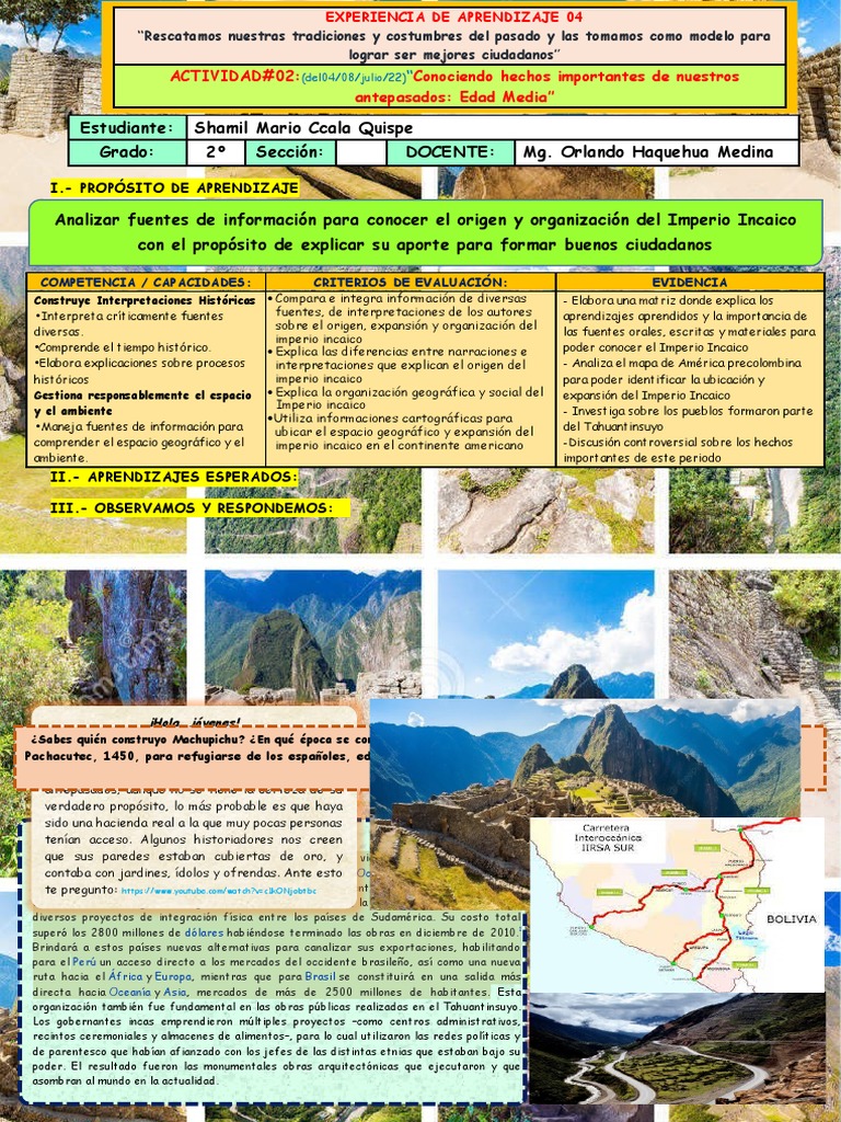 EdA4 CC - SS2°ABC Actividad02 | PDF | Imperio Inca | Andes