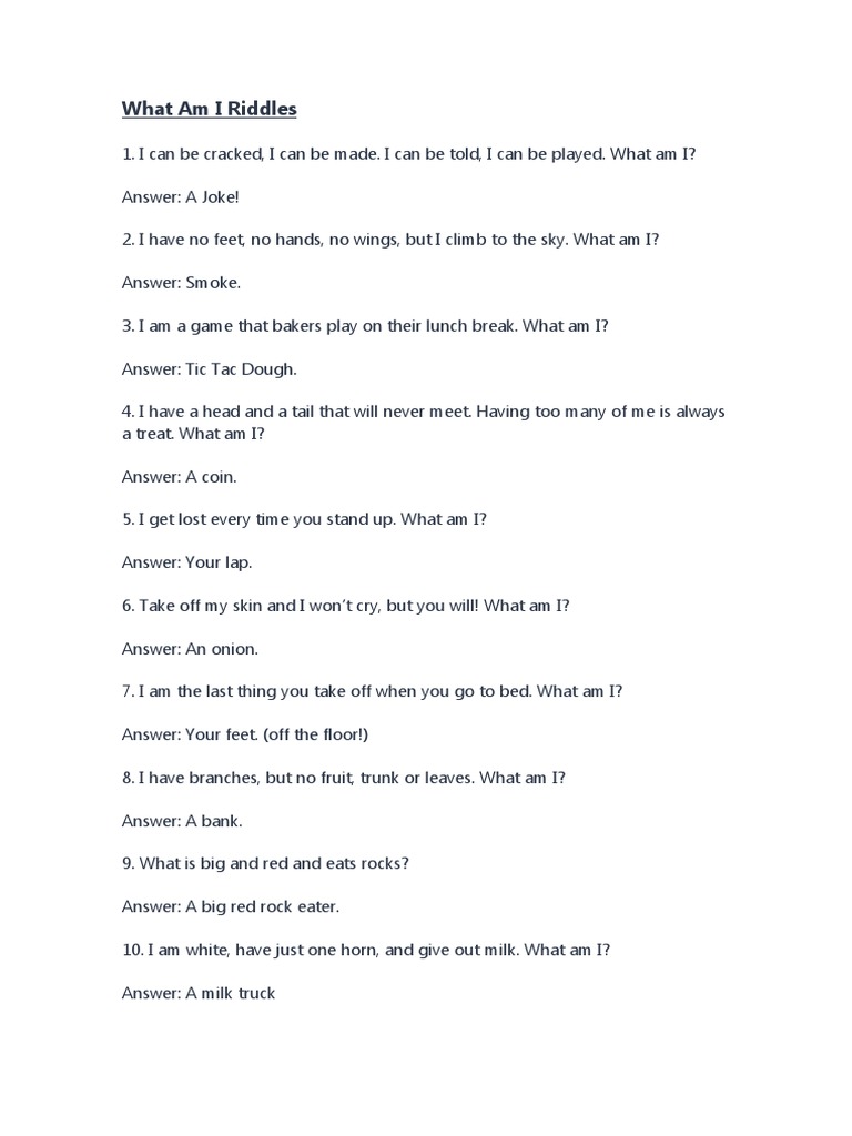 What Am I Riddles | Download Free PDF | Thanksgiving Dinner