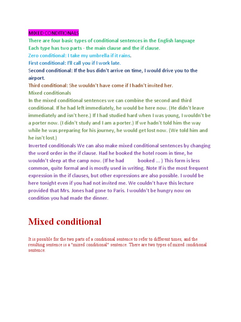 Mixed Conditionals | PDF | Sentence (Linguistics) | Linguistics