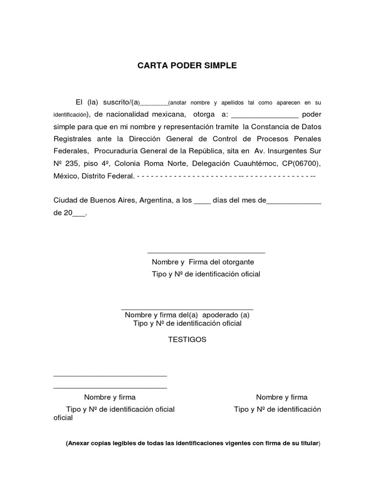 Carta Poder Simple para Trámites en México | PDF