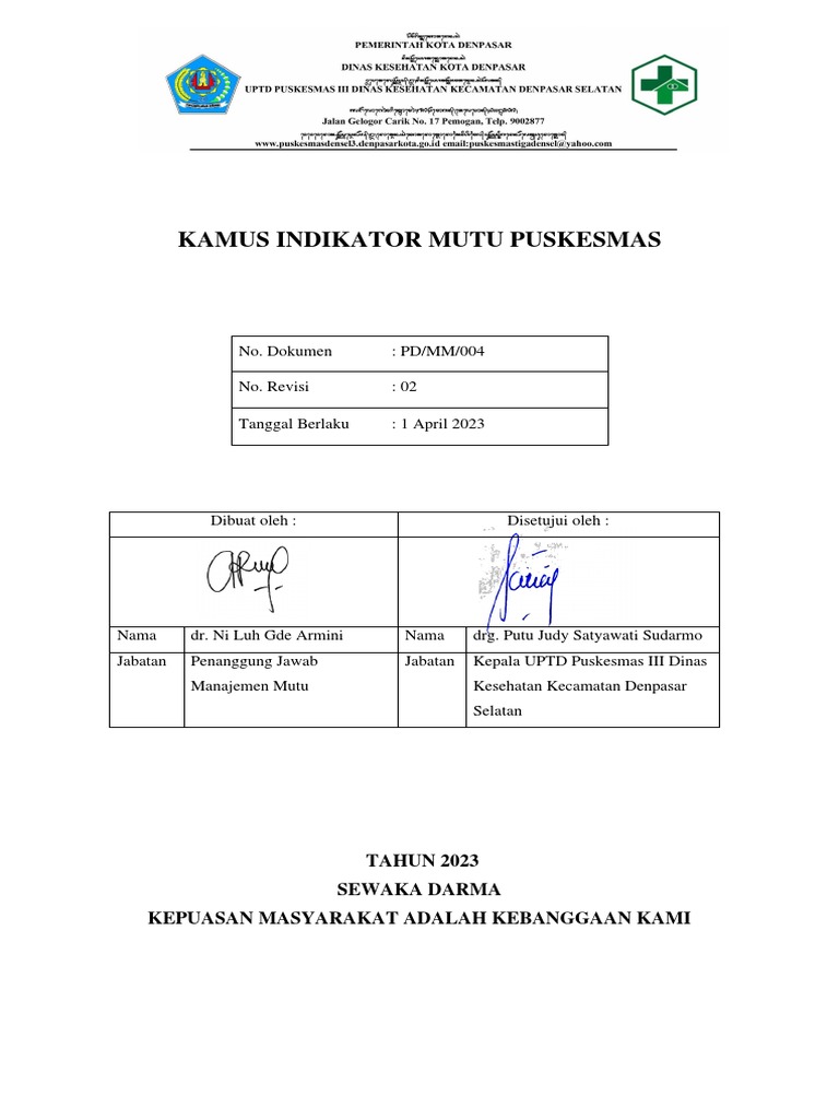 Kamus Indikator Mutu Puskesmas | PDF | Bisnis | Kesehatan Holistik