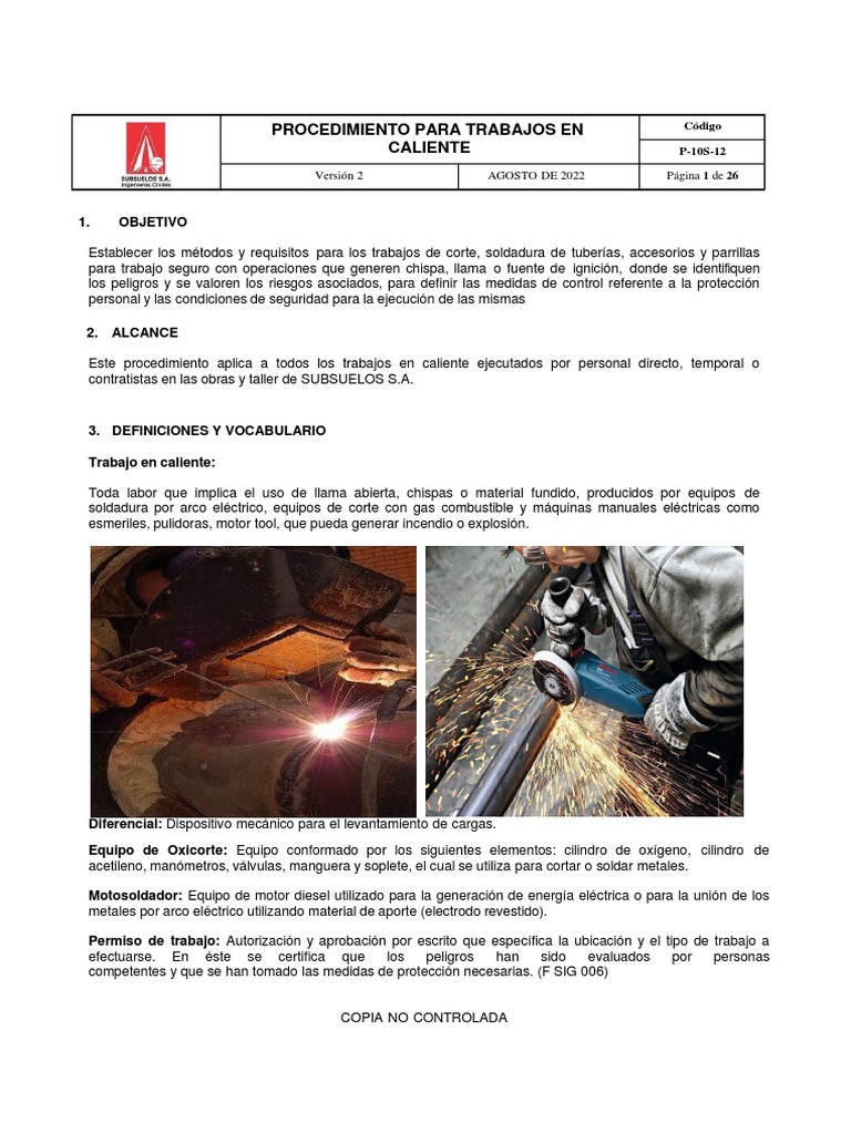 Procedimiento de Trabajo Seguro en Caliente 2022 v2. | PDF | Soldadura ...