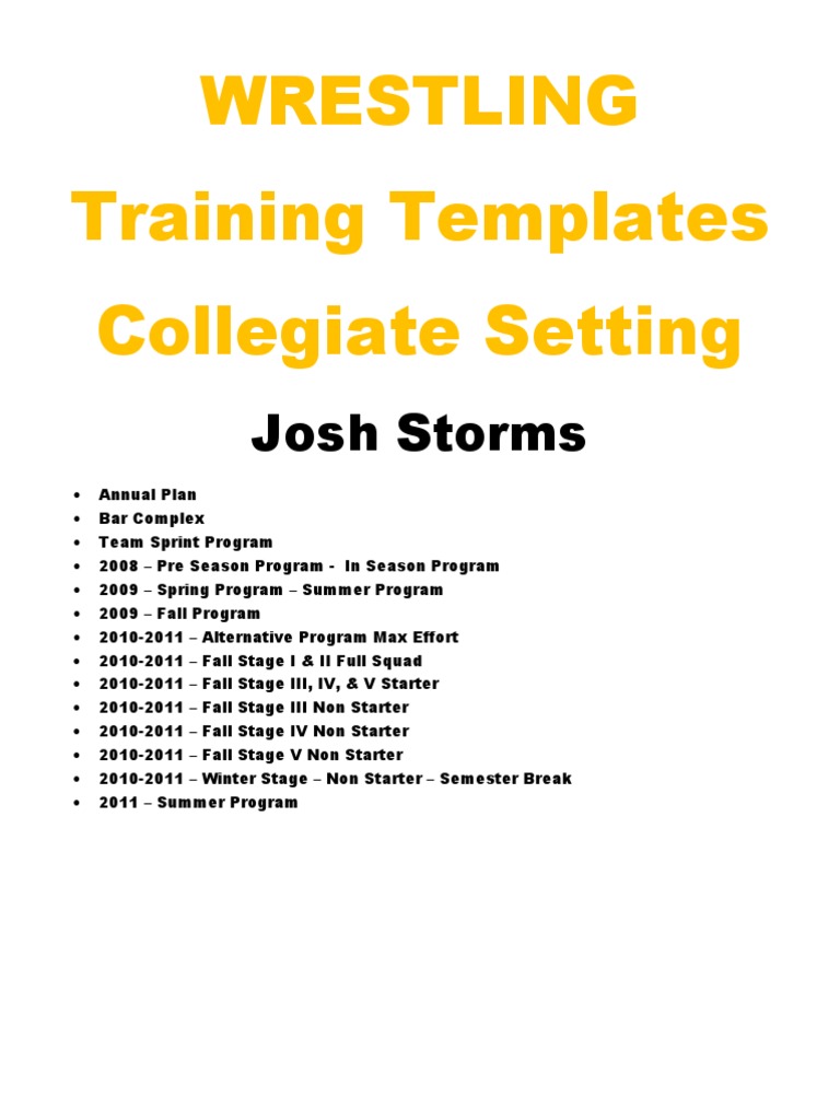 Josh Storms Wrestling Programming | PDF | Physical Exercise | Physical ...