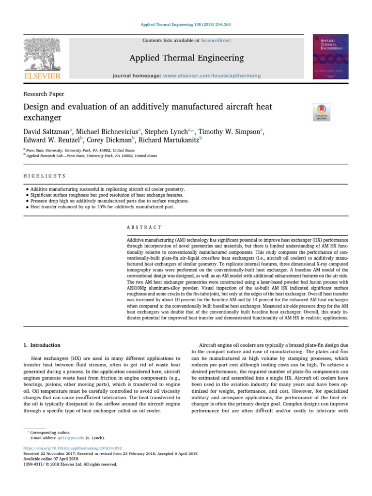 Design and Evaluation of An Additively Manufactured Aircraft Heat ...