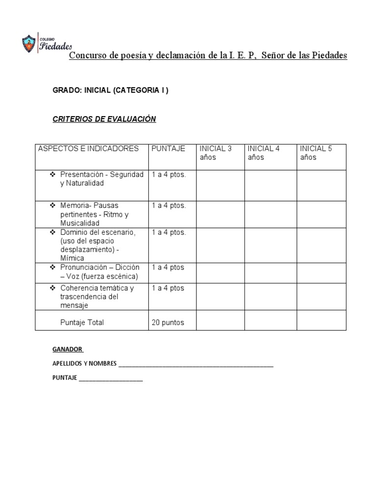 Criterios de Evaluacion de Poesia | PDF | Artes del Lenguaje y ...