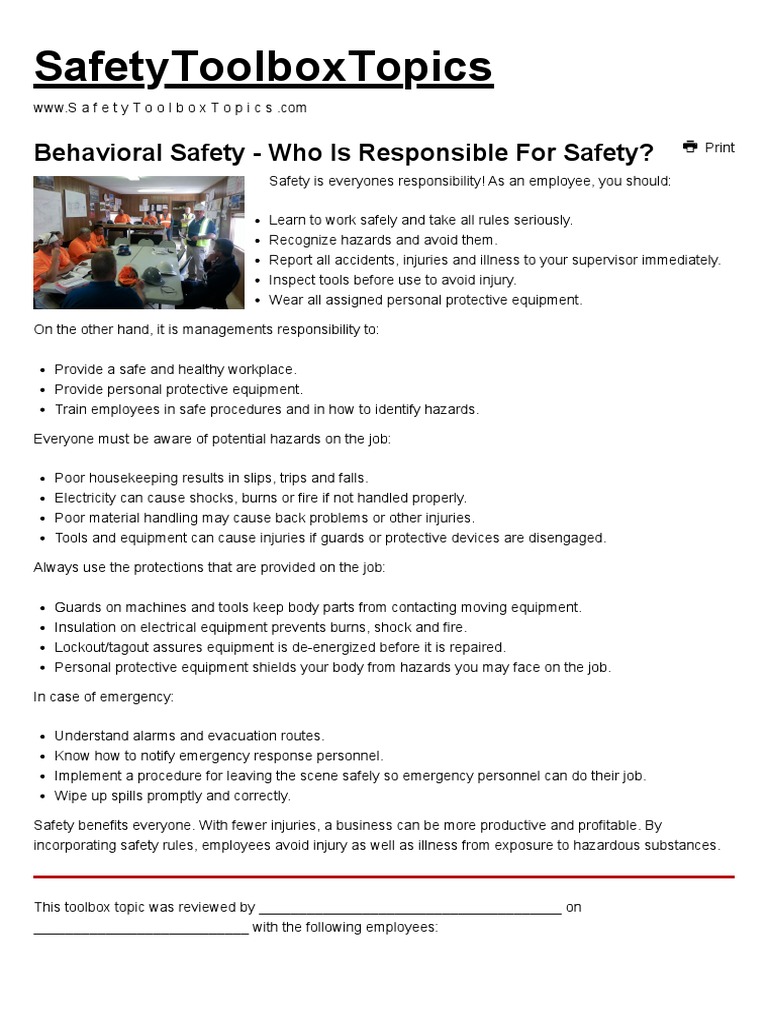 Behavioral Safety - Who Is Responsible For Safety - Safety Toolbox ... Behavioral Safety - Who Is Responsible For Safety - Safety Toolbox ...