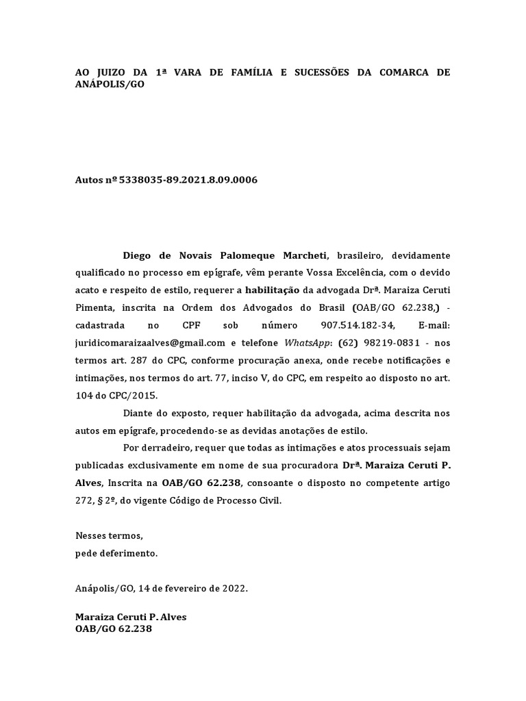 Pedido de Habilitação de Advogado | PDF | Finanças e Administração de ...