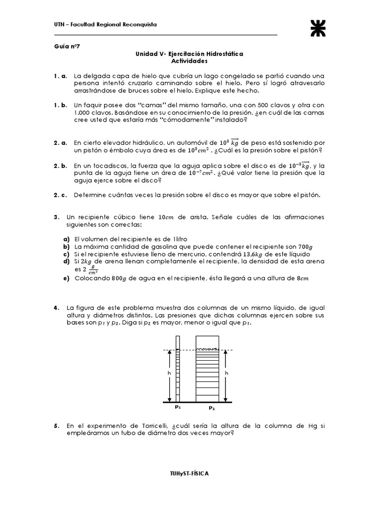 Guía Nº7 Hidrostática | PDF | Presión atmosférica | Presión