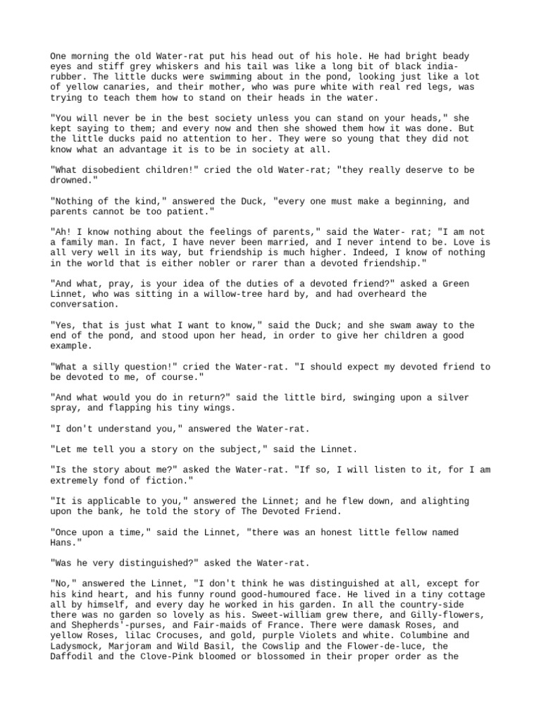 The Devoted Friend Oscar Wilde | PDF