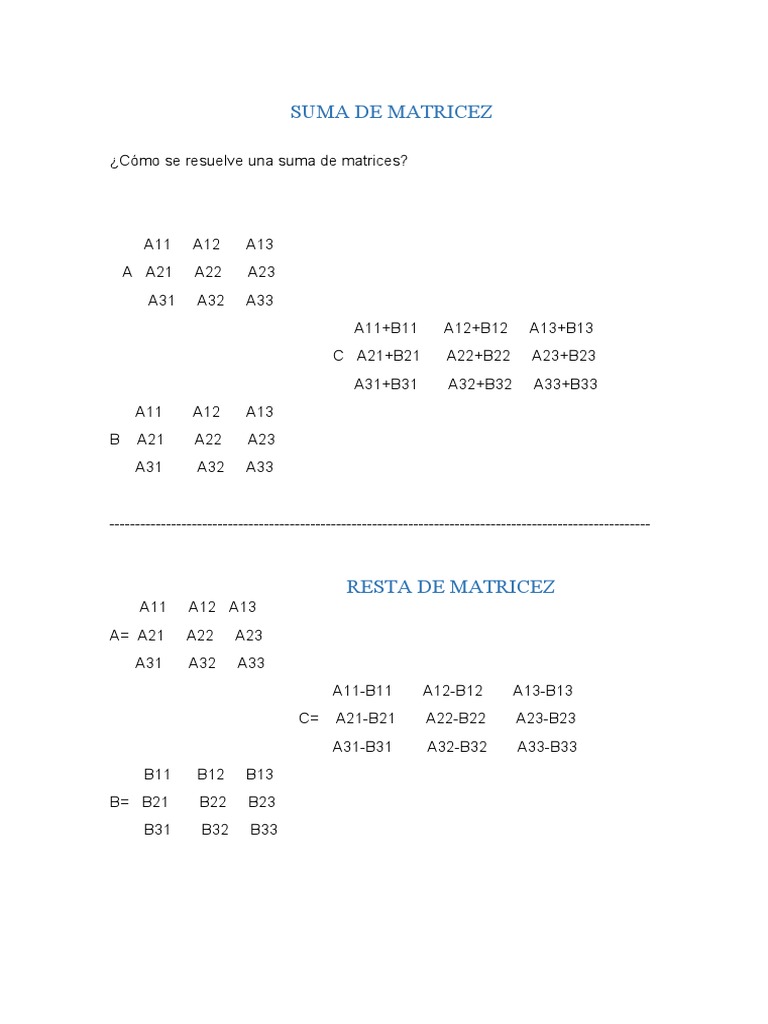 Suma y Resta de Matrices Explicadas | PDF | Matriz (Matemáticas ...