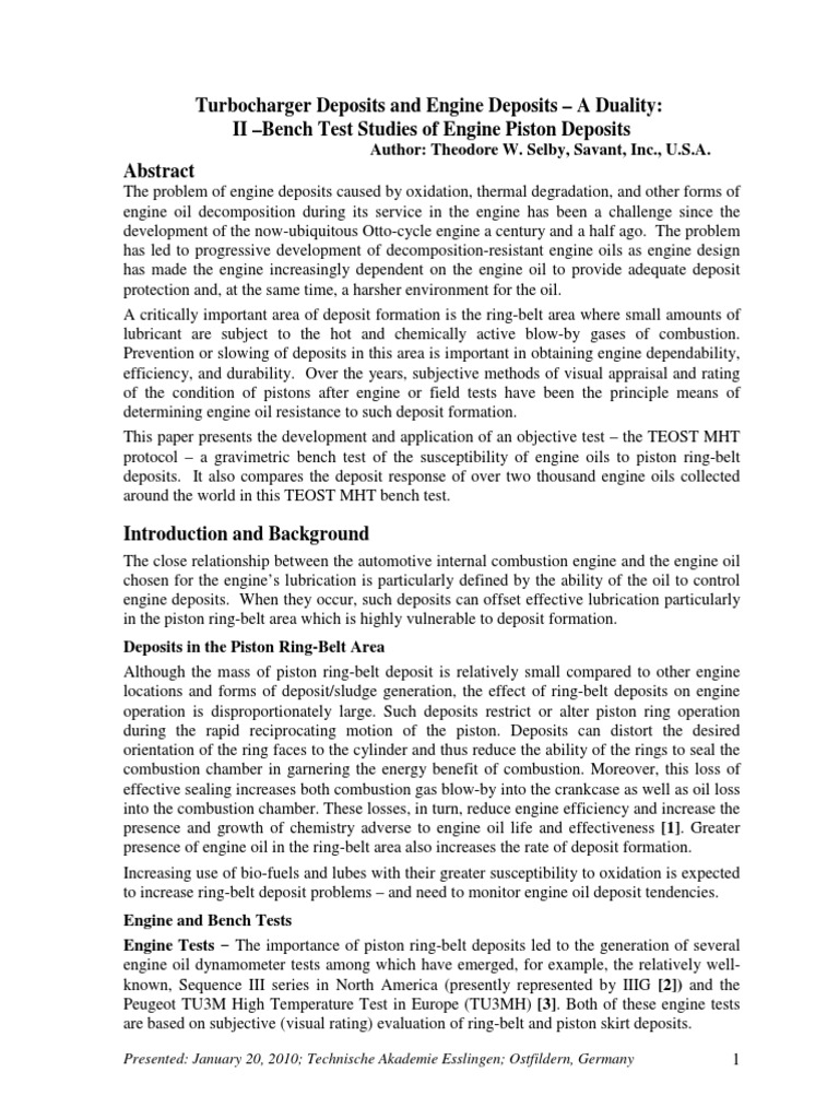 Studies of Piston Deposits TAE | PDF | Motor Oil | Engines