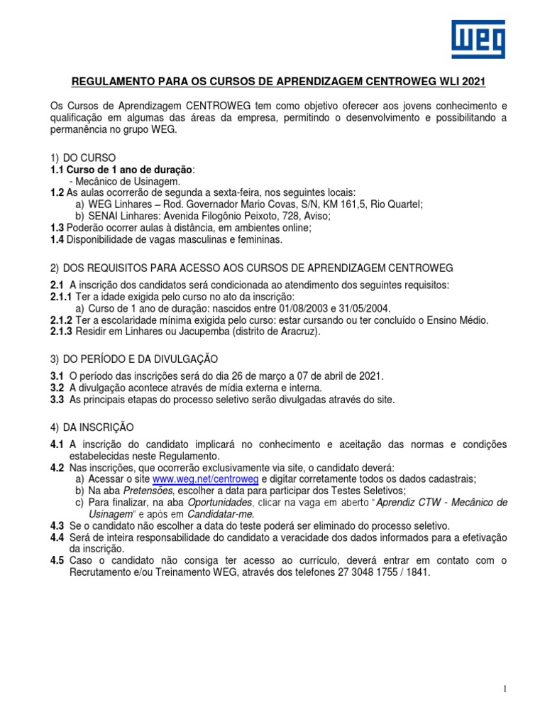 WLI-CTW 2021 Regulamento Rev01 | PDF | Recrutamento