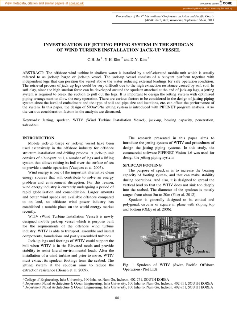 Investigation of Jetting Piping System in The Spudcan of Wind Turbine ...