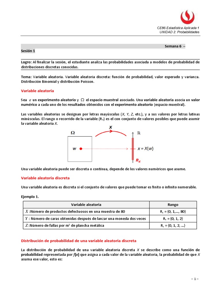 CE86 - Semana 06 - Sesión 01 | PDF | Variable aleatoria | Distribución de veneno