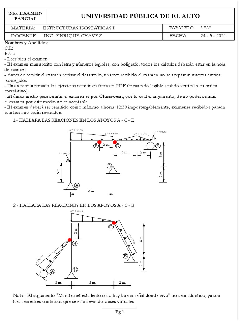 Template - 2do Examen Parcial de Estructuras Isostaticas I - 3A | PDF