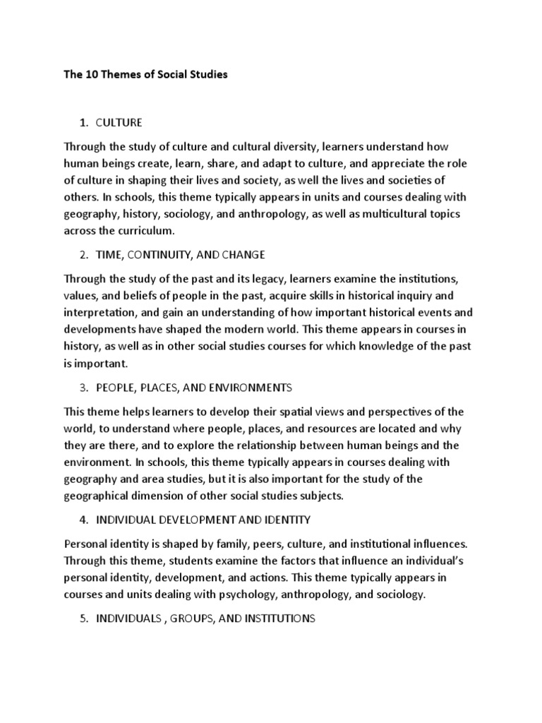 The 10 Themes of Social Studies | PDF | Behavioural Sciences | Science