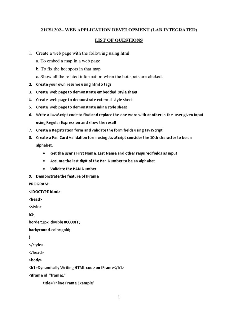 Web Application Development Lab Tasks | PDF | World Wide Web | Internet ...