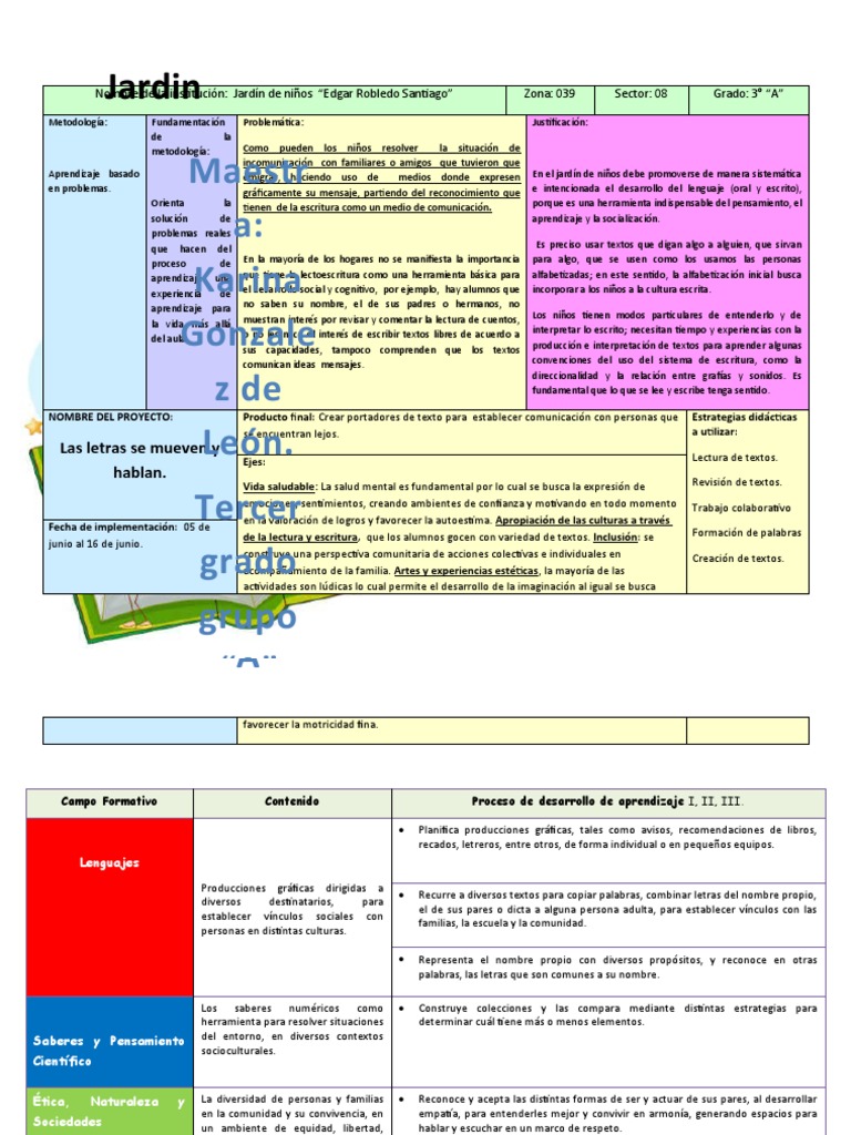 Proyecto de Lectoescritura | PDF | Educación de la primera infancia | Escritura