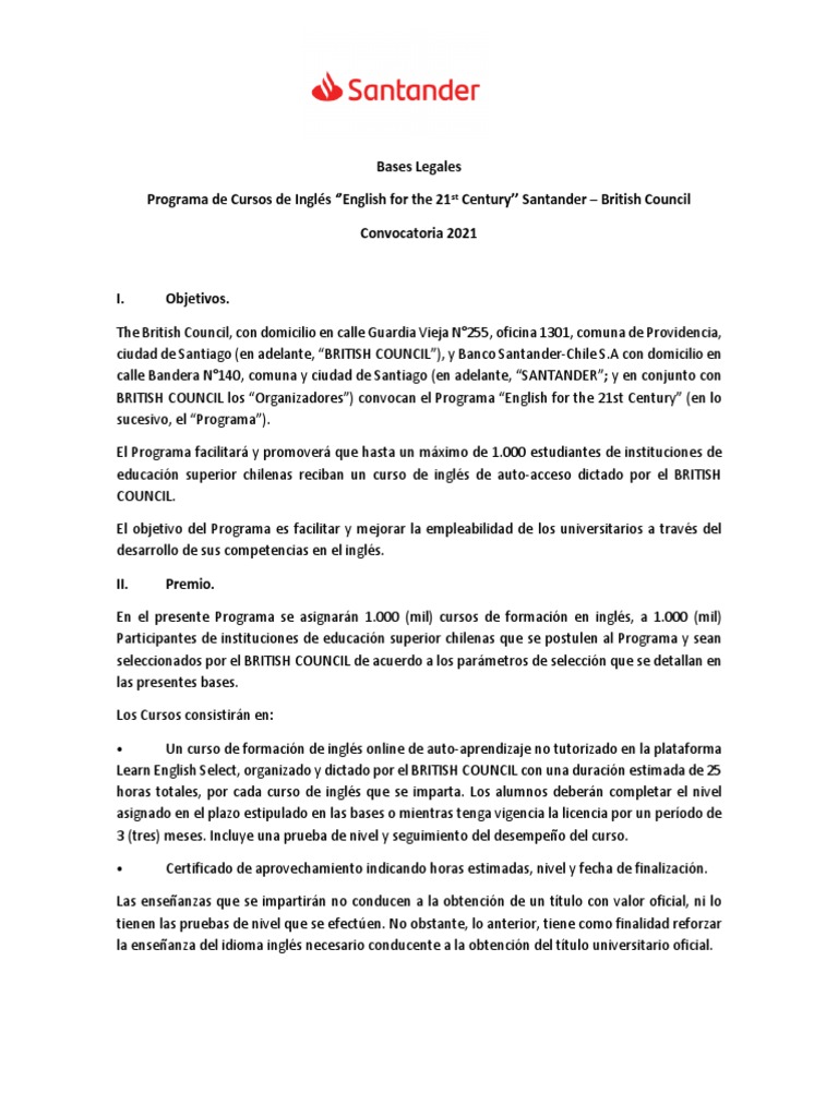 Bases Del Programa English For The 21st Century Santander Universidades ... Bases Del Programa English For The 21st Century Santander Universidades ...