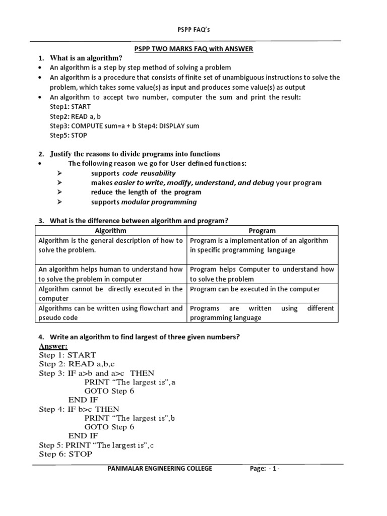 PSPP Two Marks Faq-First-Two-Units-2022 | PDF | Algorithms | Control Flow PSPP Two Marks Faq-First-Two-Units-2022 | PDF | Algorithms | Control Flow