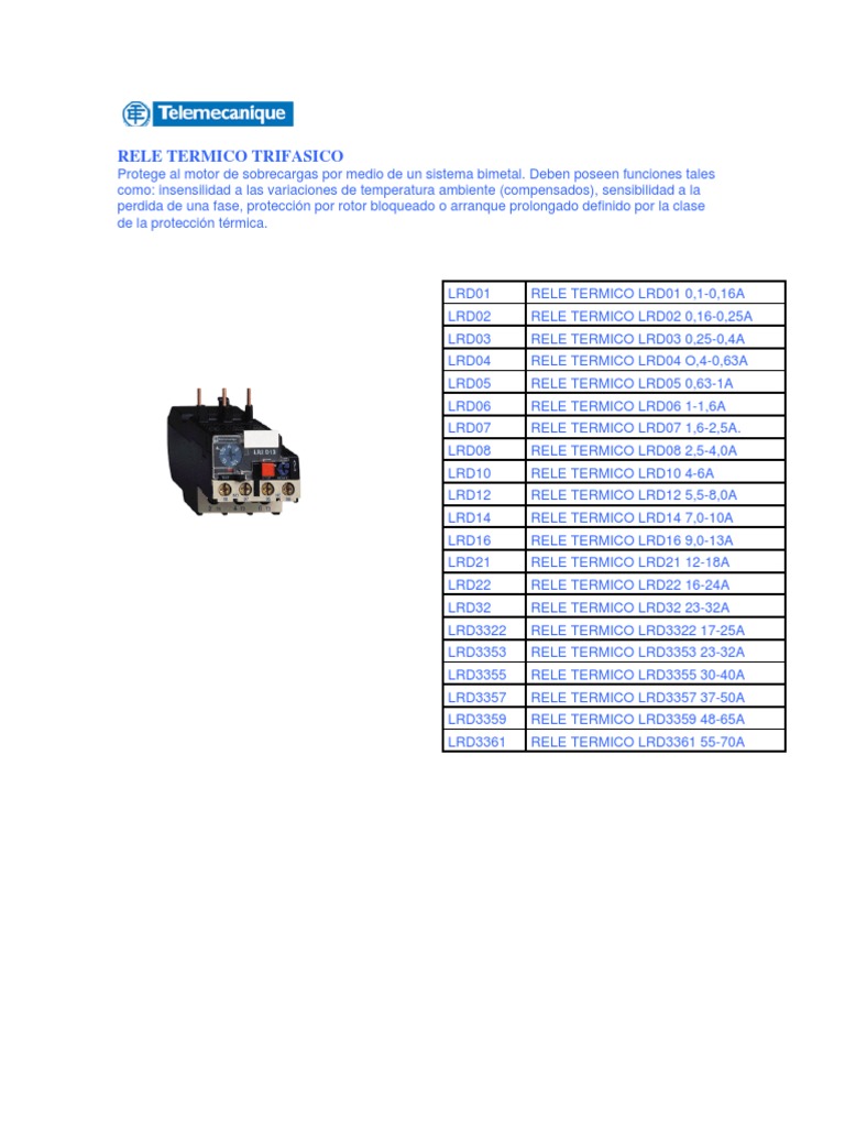 Rele Termico Trifasico | PDF | Relé | Cable