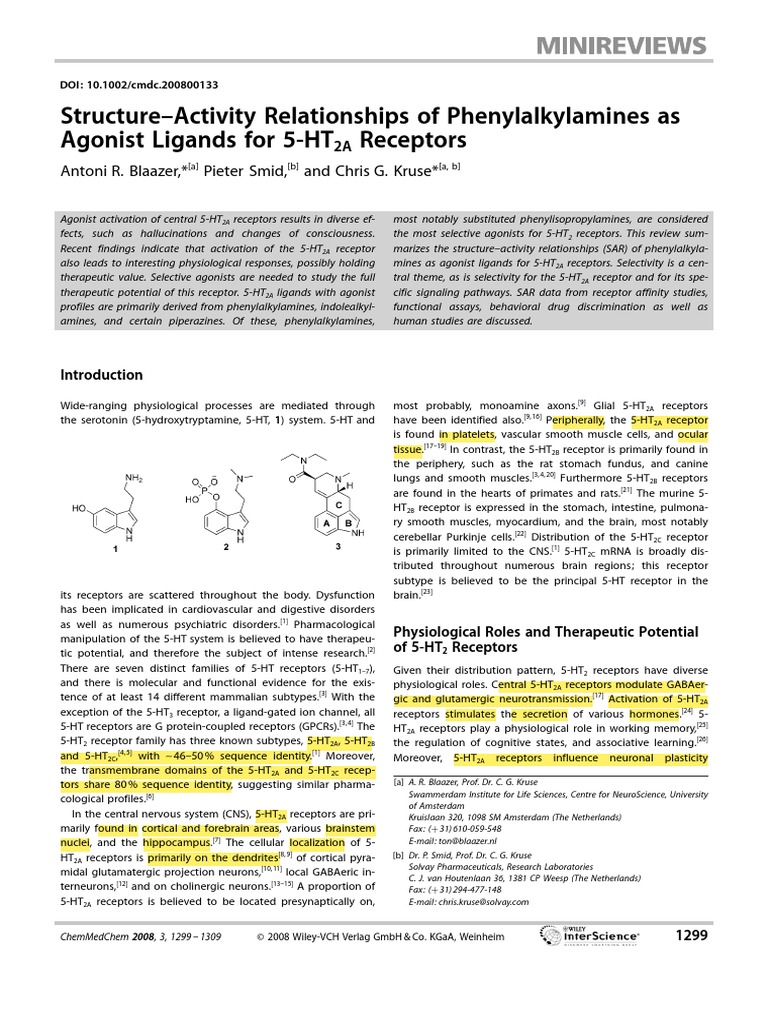 Structure Activity Relationships of Phenylalkylamines As Agonist Ligands For 5 HT2A | PDF ...