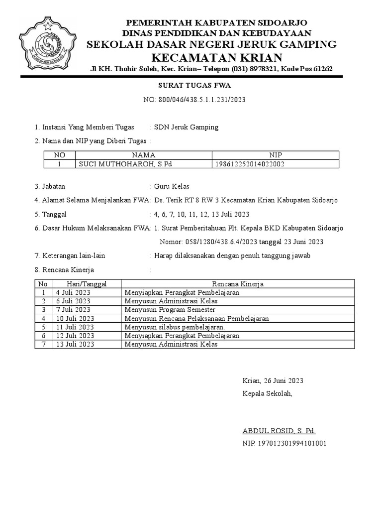 Surat Tugas FWA Sidoarjo | PDF