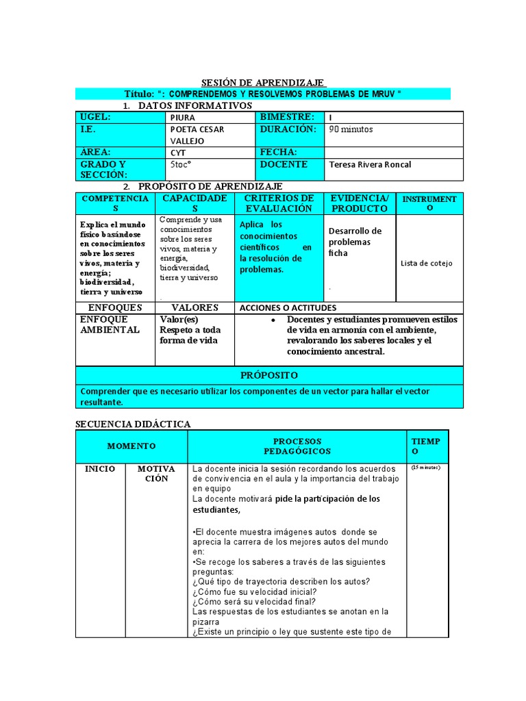 SESION de Mruv | PDF | Velocidad | Evaluación