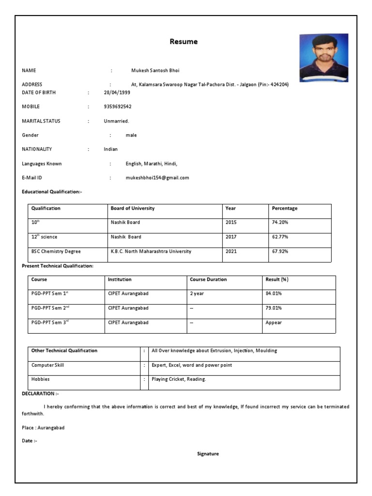 Mukesh Bhoi Resume and Qualifications | PDF