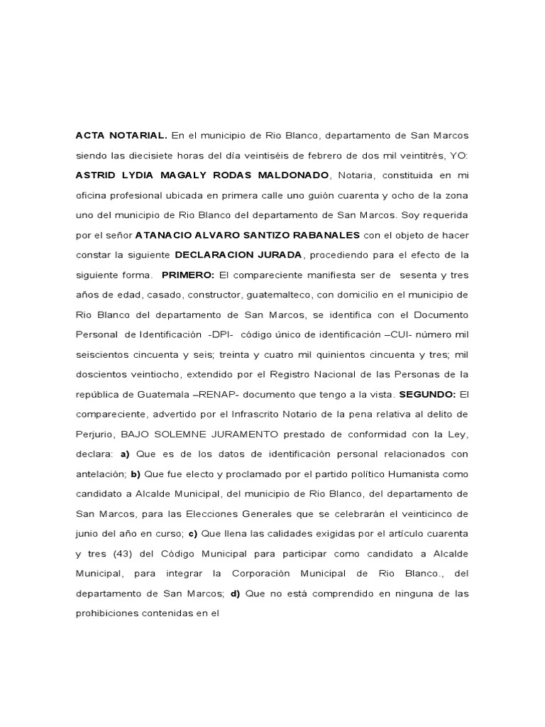 Acta Notarial de Declaracion de Union Hecho | PDF | Guatemala | Justicia