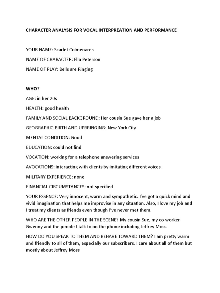 Ella From Bells Are Ringing - Character Analysis | PDF | Thought ...