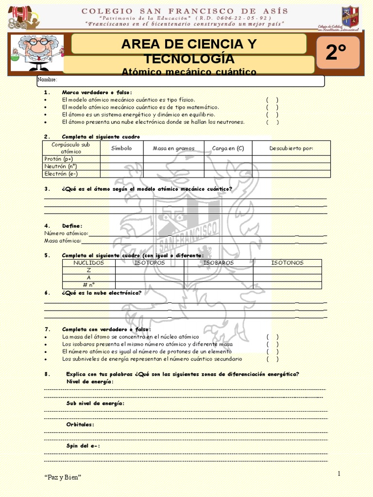 Ficha CT 2° Modelo Cuántico | PDF | Átomos | Nivel de energía