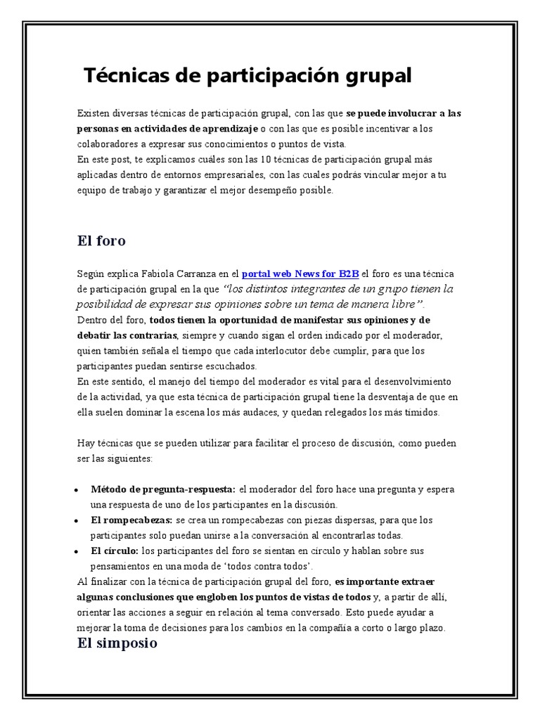 Técnicas de Participación Grupal 5°ABC | PDF | Aprendizaje | Lluvia de ideas