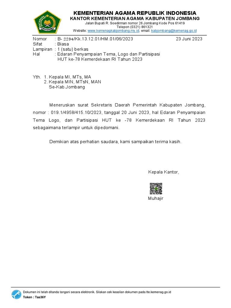 Penyampaian Edaran Tema, Logo Dan Partisipasi HUT RI Ke-78 | PDF