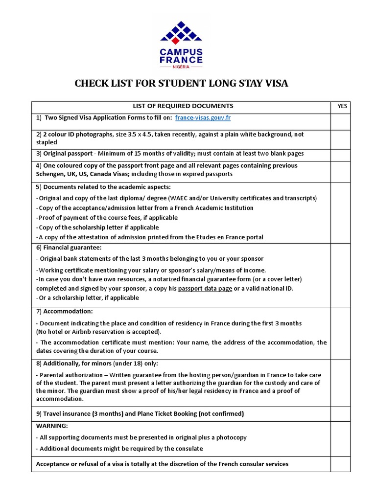 Check List For Student Long Stay Visa | PDF | Law