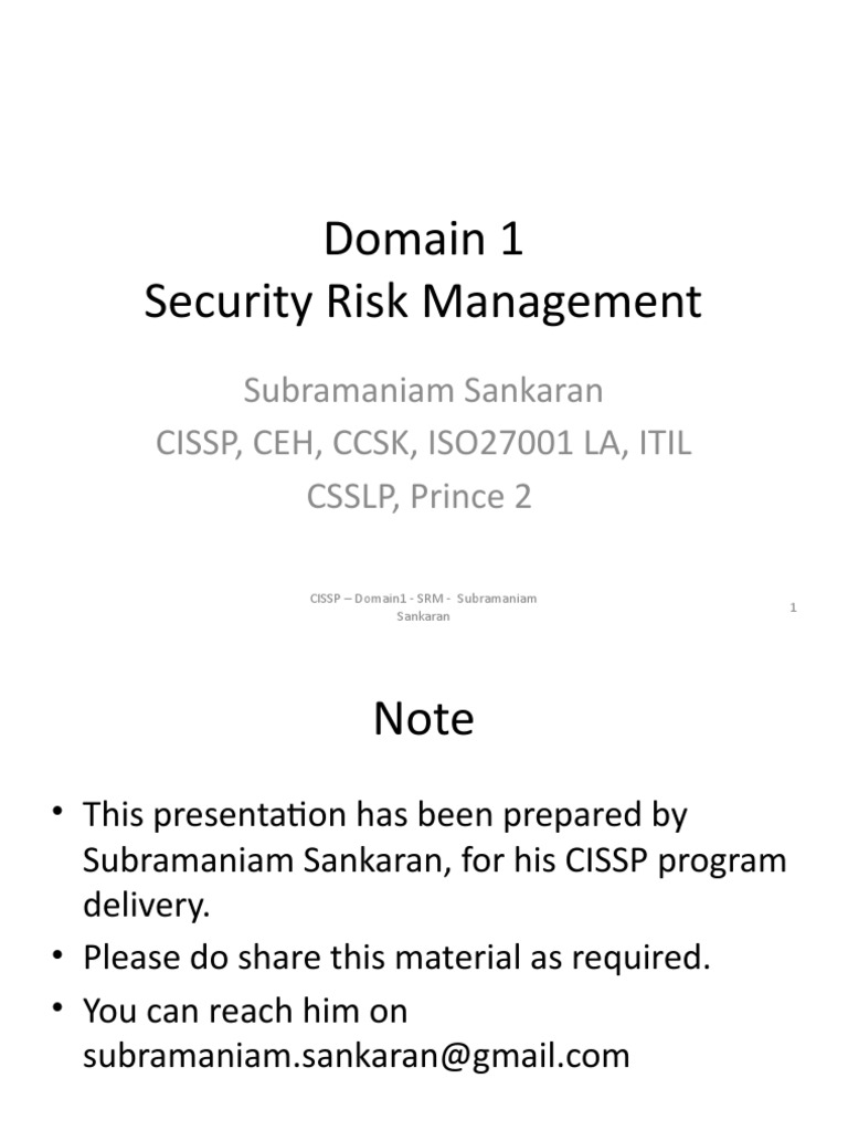 CISSP - Domain 1 - Security Risk Management | PDF | Information ... CISSP - Domain 1 - Security Risk Management | PDF | Information ...