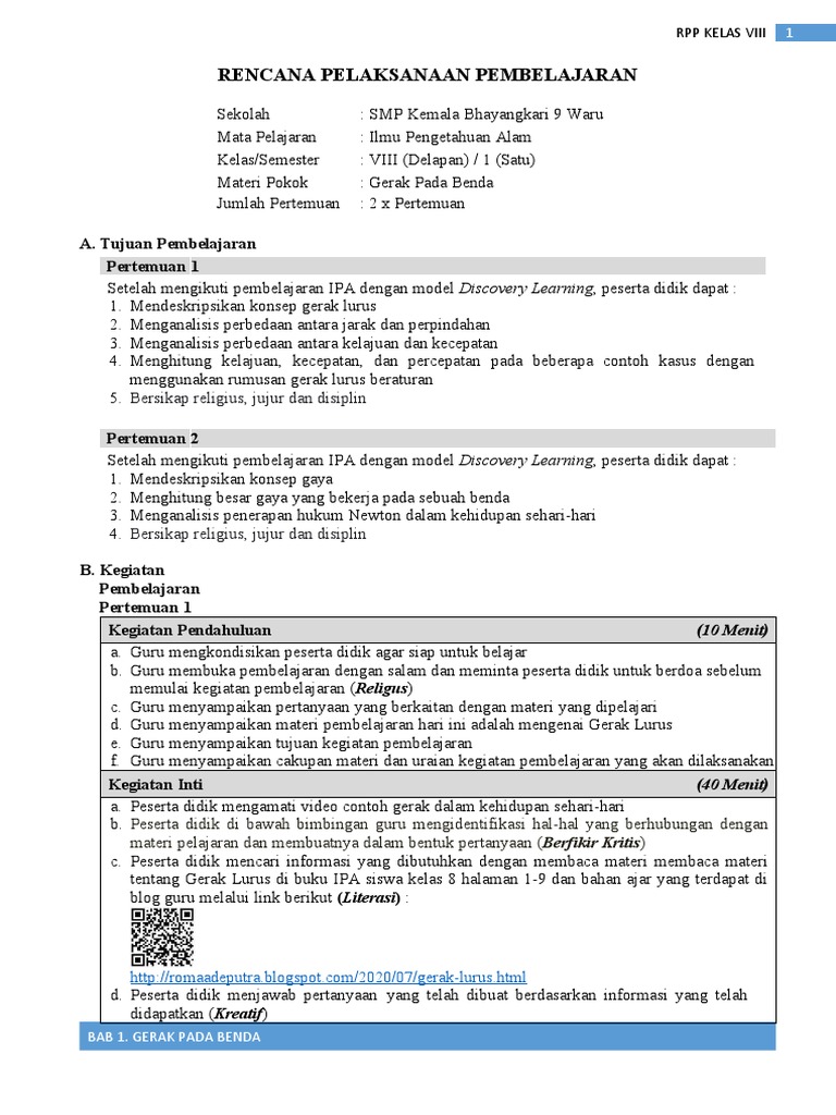 RPP IPA Kelas 8 Semester 1 QR Code | PDF | Karier & Perkembangan | Seni
