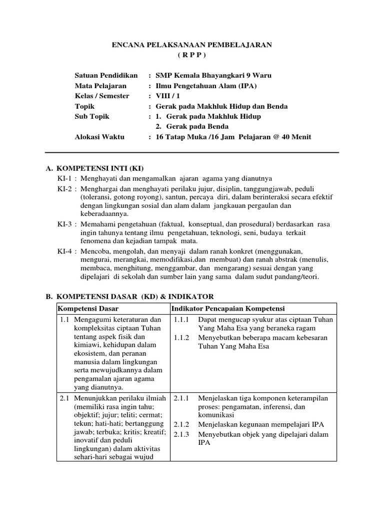 RPP IPA Kelas 8 IPA | PDF