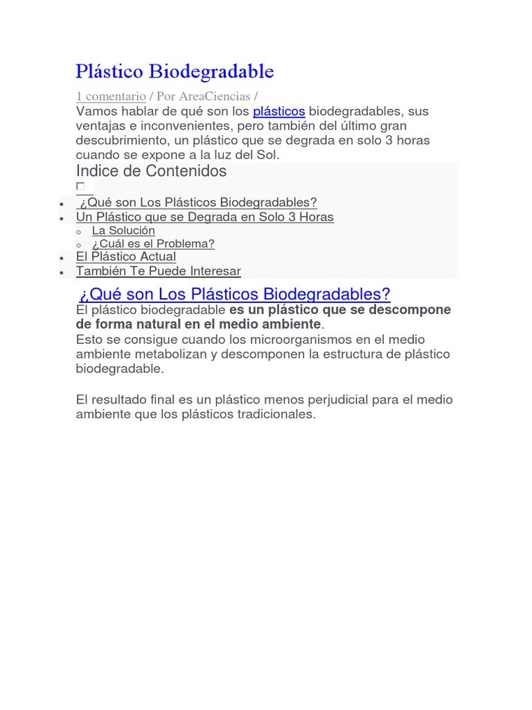 Plástico Biodegradable | PDF | El plastico | Residuos