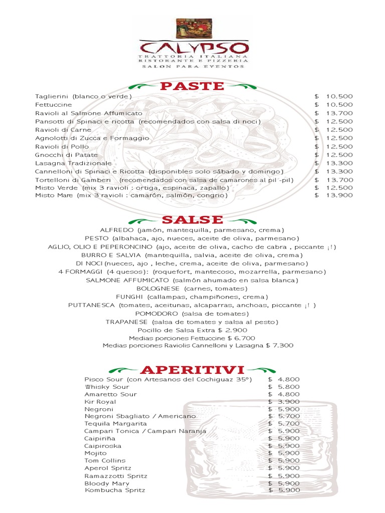 Carta Calypso Web | PDF | pesto | Pizza