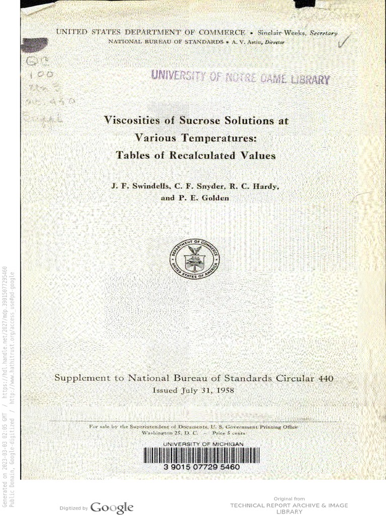 Viscosity of Sucrose Solutions Various Temp | PDF