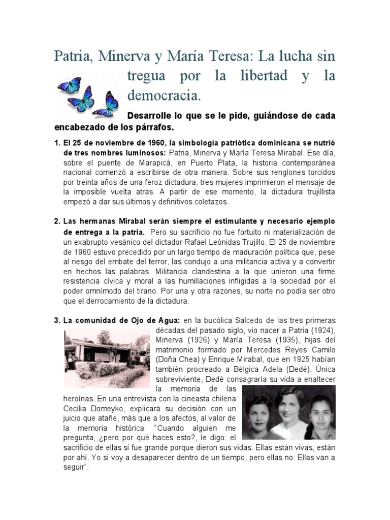 Patria, Minerva y María Teresa Mirabal | PDF | República Dominicana | Cuba