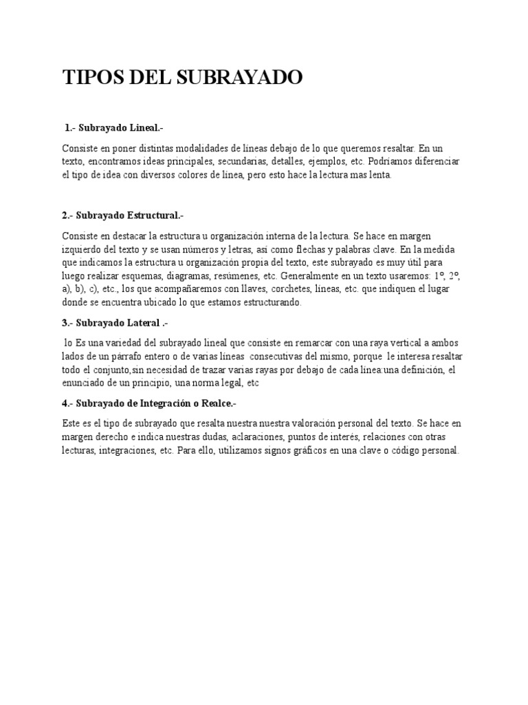 Tipos Del Subrayado | PDF