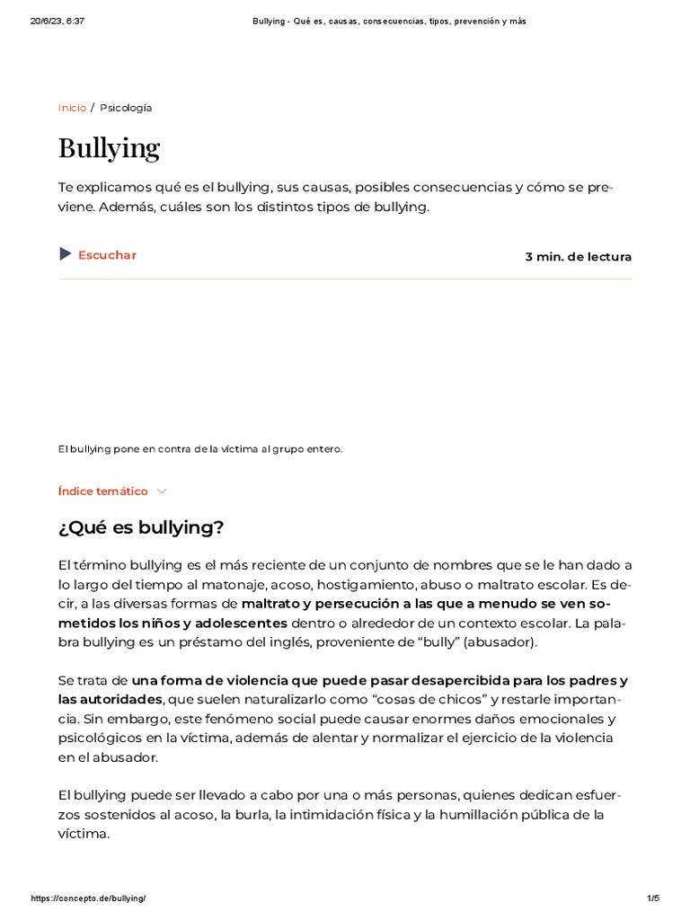 Bullying - Qué Es, Causas, Consecuencias, Tipos, Prevención y Más | PDF ...