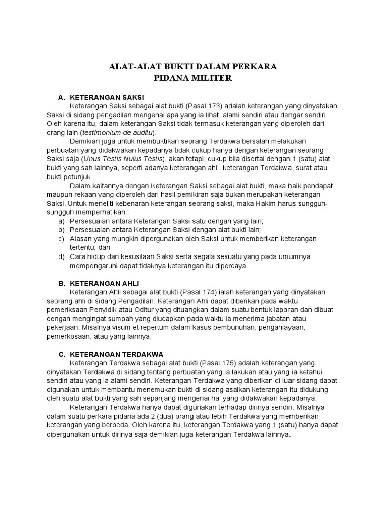 Alat Bukti dalam Perkara Pidana Militer | PDF | Hukum