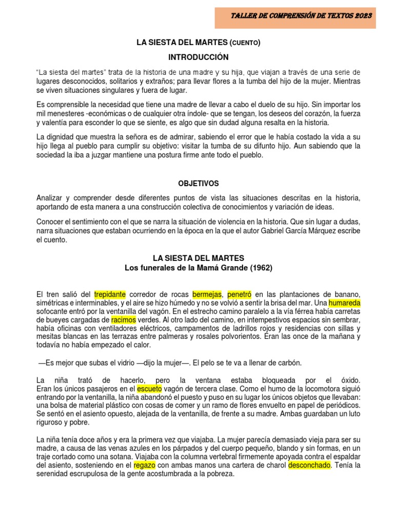 La Siesta Del Martes de Gabriel Garcia Marquez Lectura | PDF | Gabriel ...