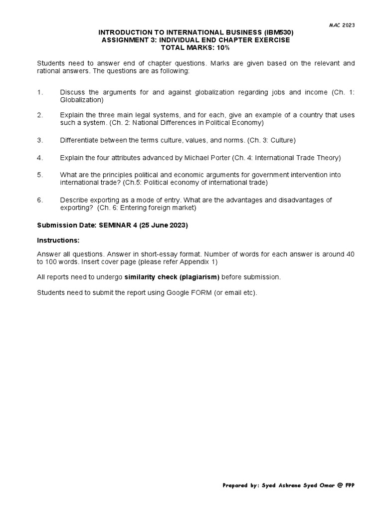 IBM530 Assignment 3 Individual End Chapter Exercise | PDF