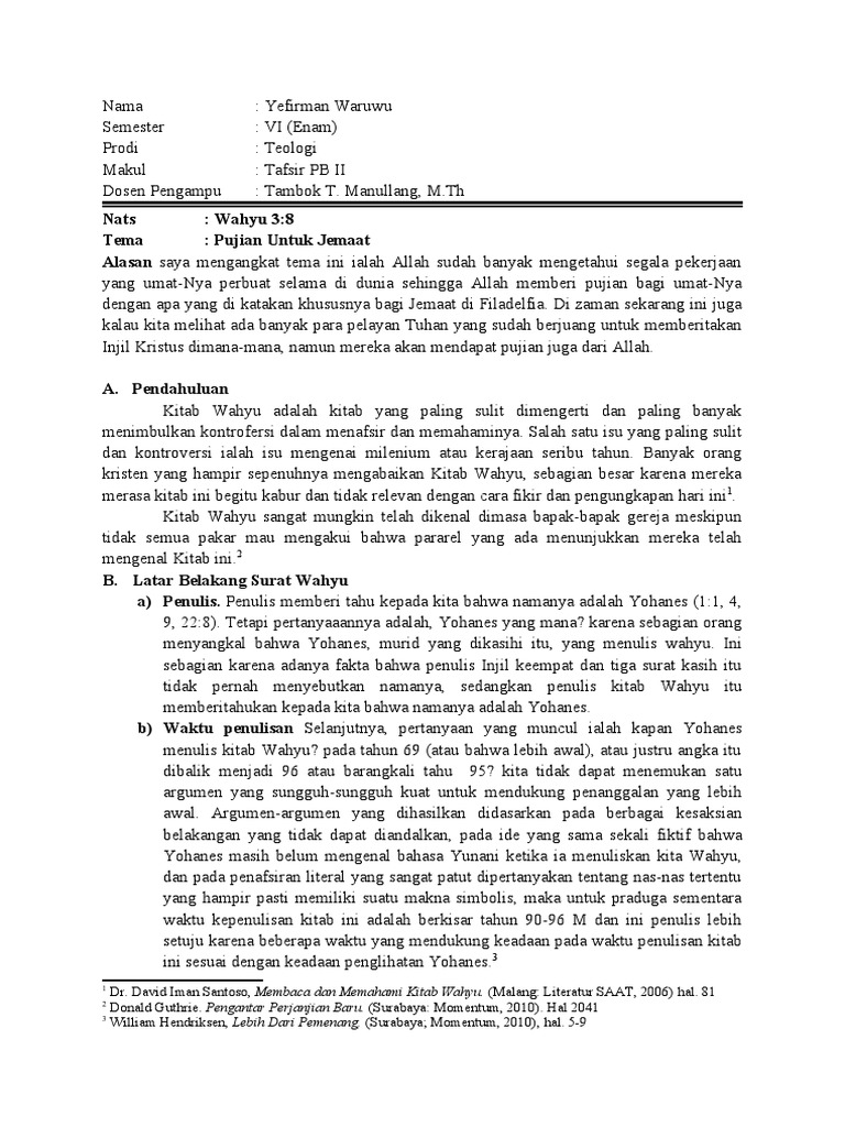 Tafsiran (5) Surat Am Wahyu 3 Ayat 8 | PDF | Sejarah | Agama & Spiritualitas